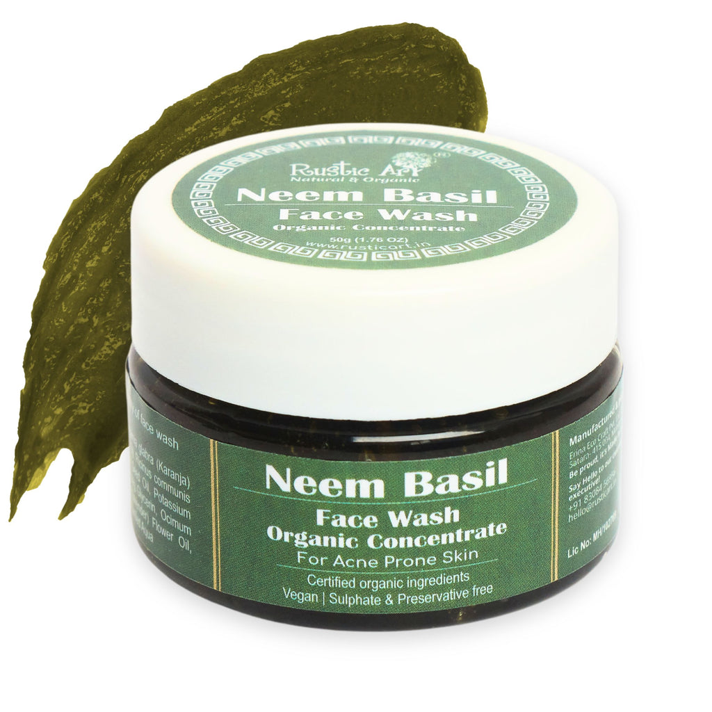 Organic Neem Basil Face Wash Concentrate for Acne Prone Skin – Rustic Art